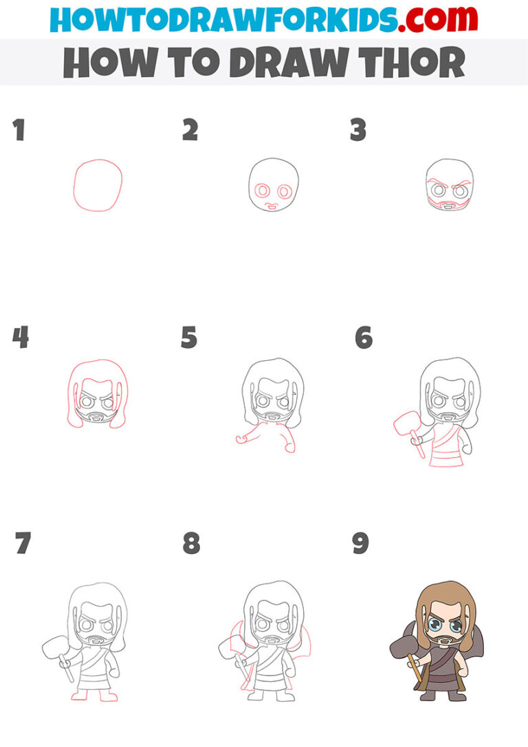 How to Draw Thor for Kids - Easy Drawing Tutorial Step By Step