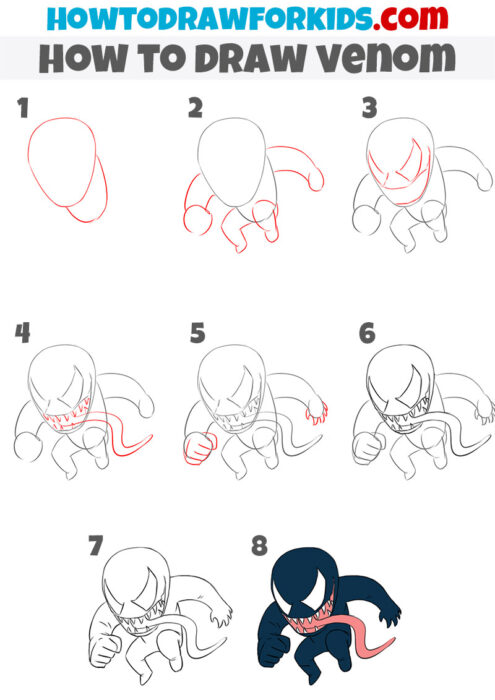 How to Draw Venom for Kids - Easy Drawing Tutorial