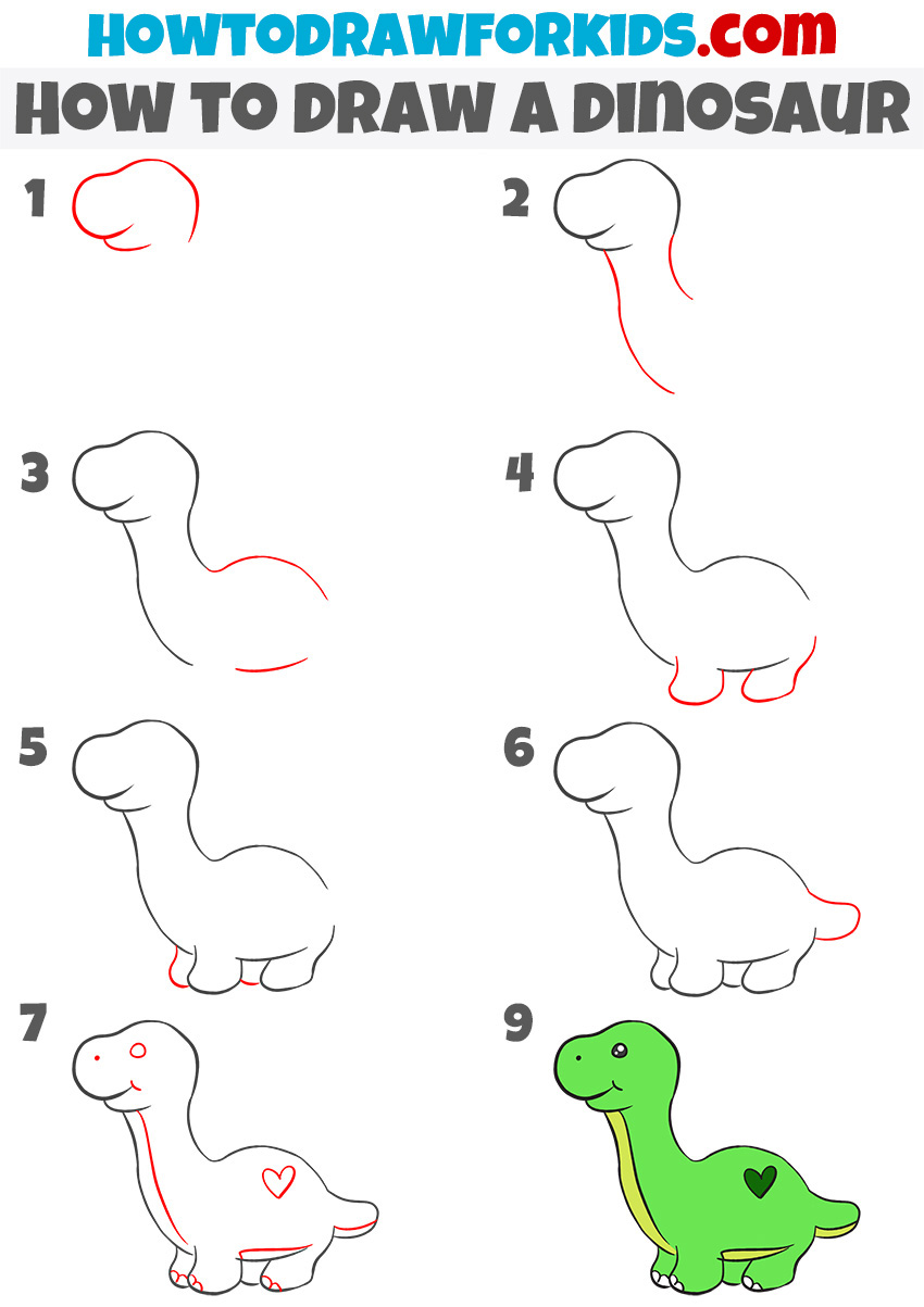 How To Draw A Dinosaur Easy Drawing Tutorial For Kids