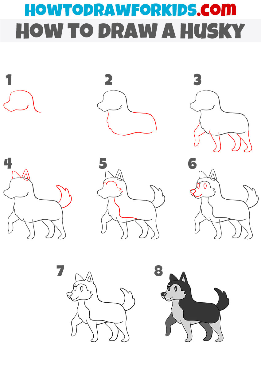 How To Draw A Husky Easy Drawing Tutorial For Kids