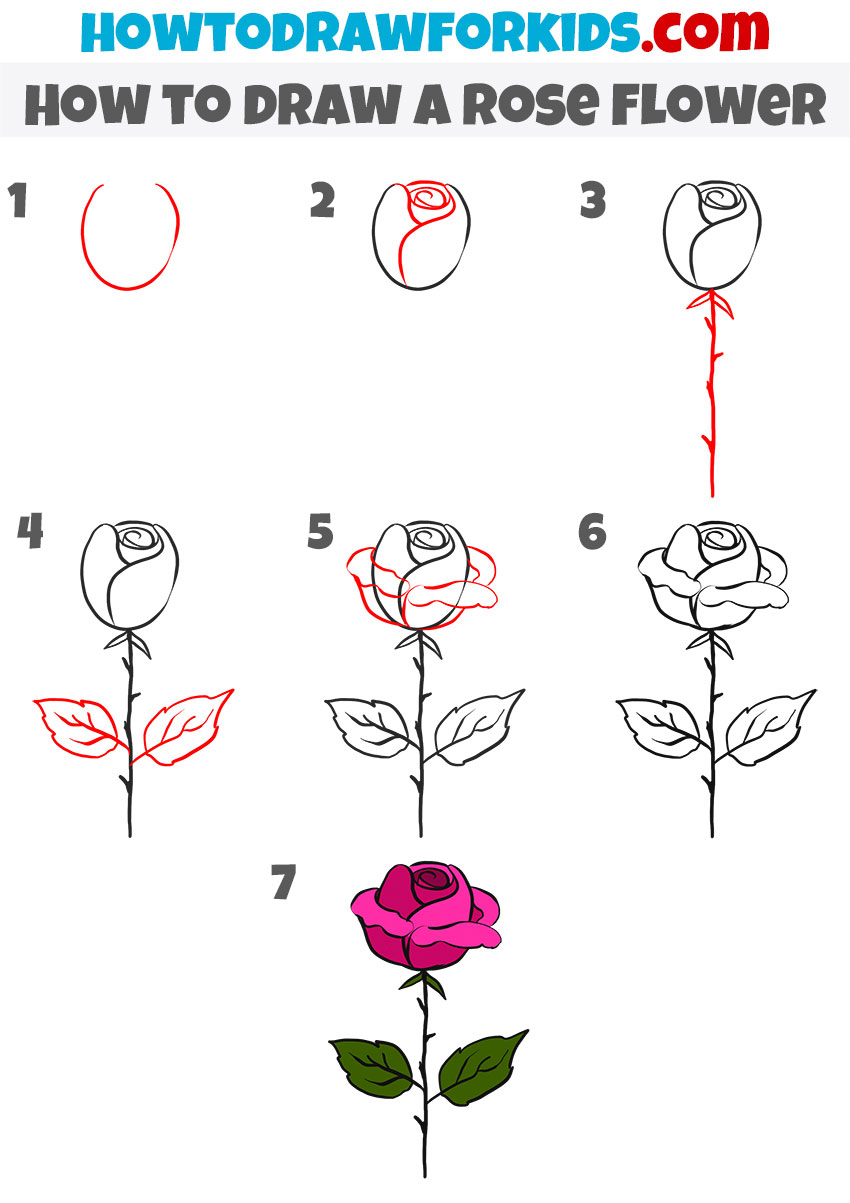 How To Draw A Rose Flower Easy Drawing Tutorial For Kids