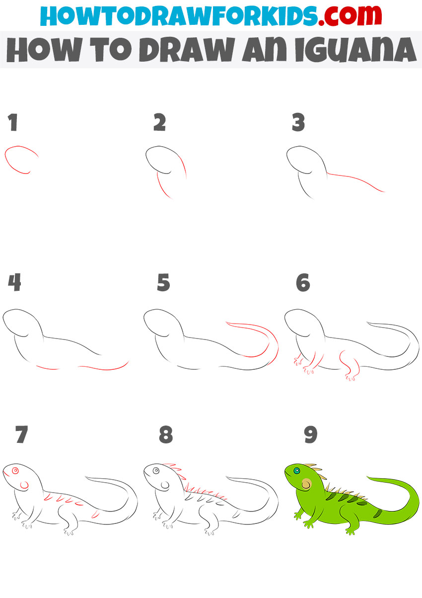 How To Draw An Iguana Easy Drawing Tutorial For Kids