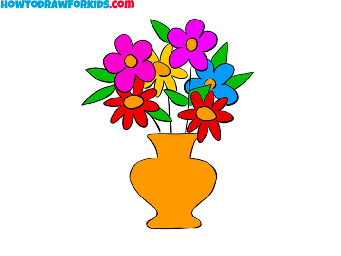 How to Draw Flowers in a Vase - Easy Drawing Tutorial For Kids