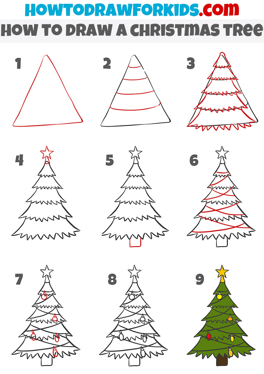 How To Draw A Simple Christmas Tree Easy Drawing Tutorial For Kids