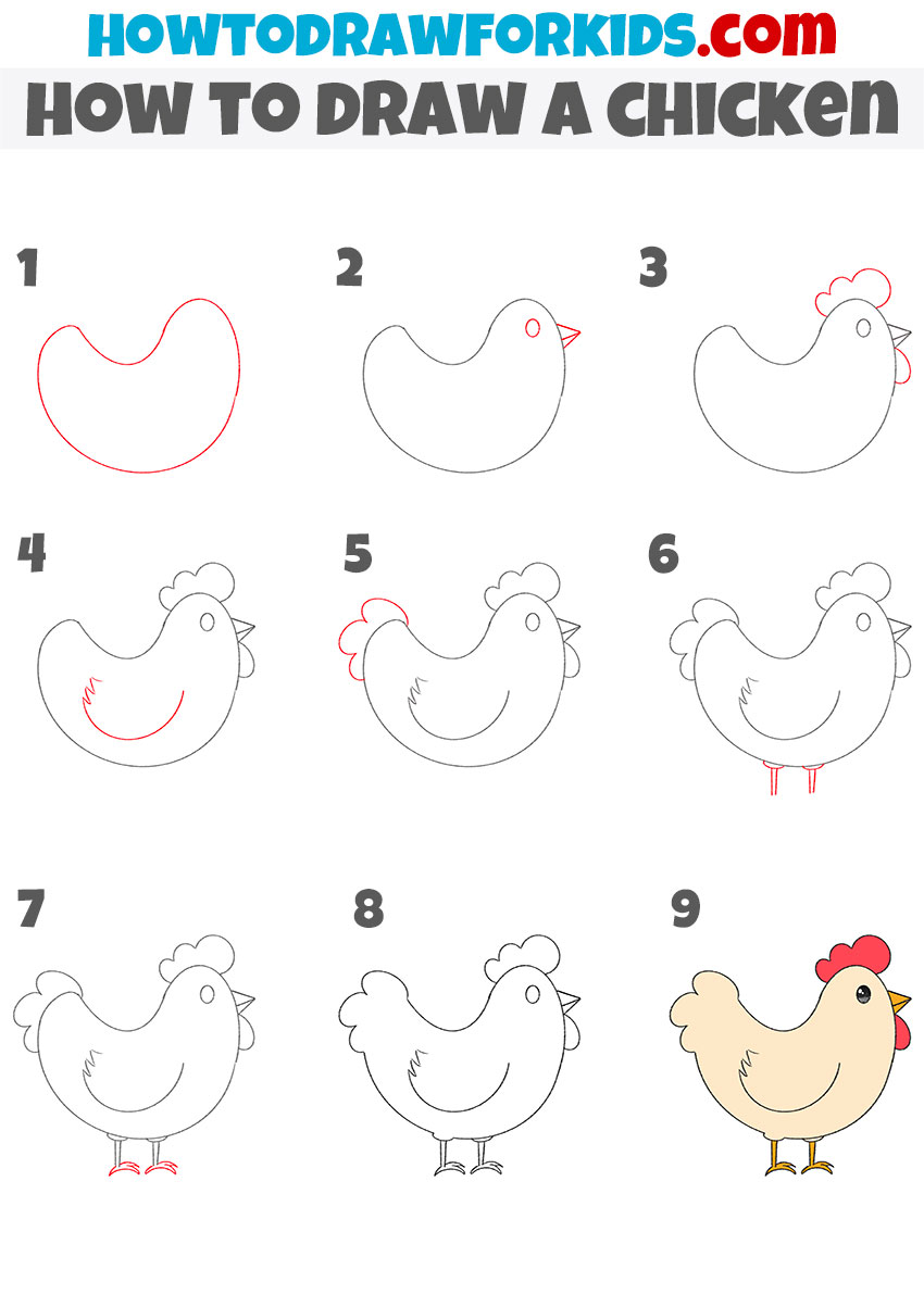 How To Draw A Chicken Easy Drawing Tutorial For Kids