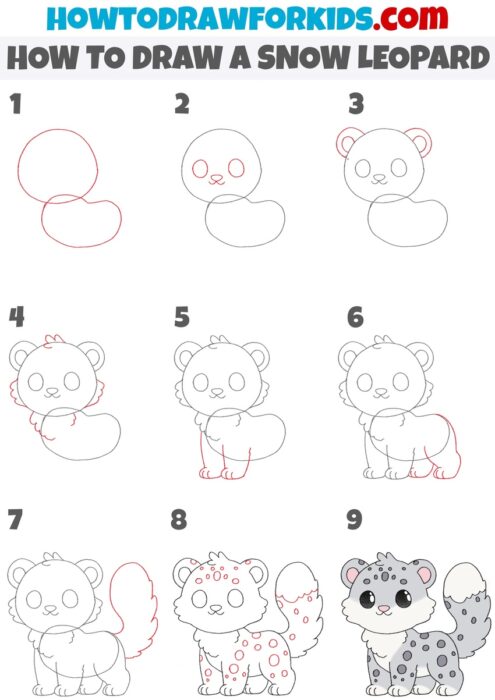 How to Draw a Snow Leopard - Easy Drawing Tutorial For Kids