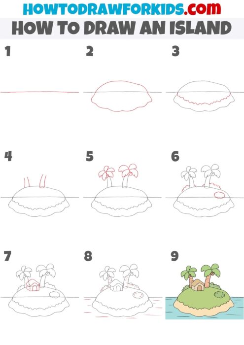 How to Draw an Island - Easy Drawing Tutorial For Kids