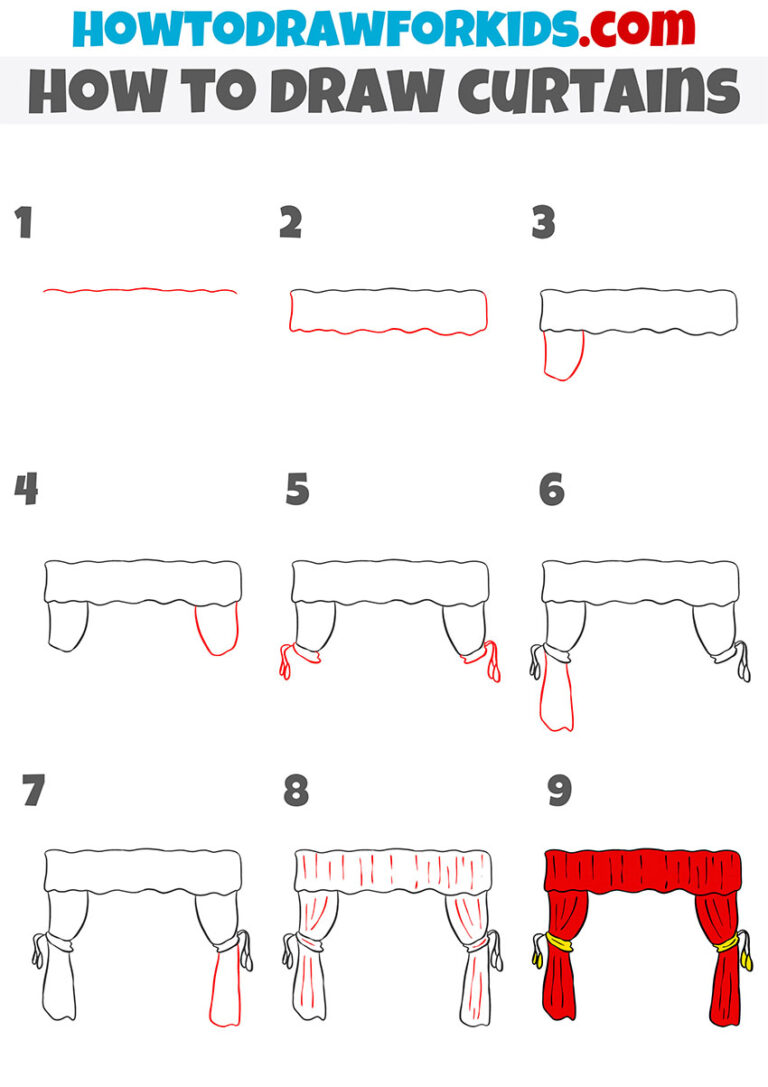 How to Draw Curtains - Easy Drawing Tutorial For Kids