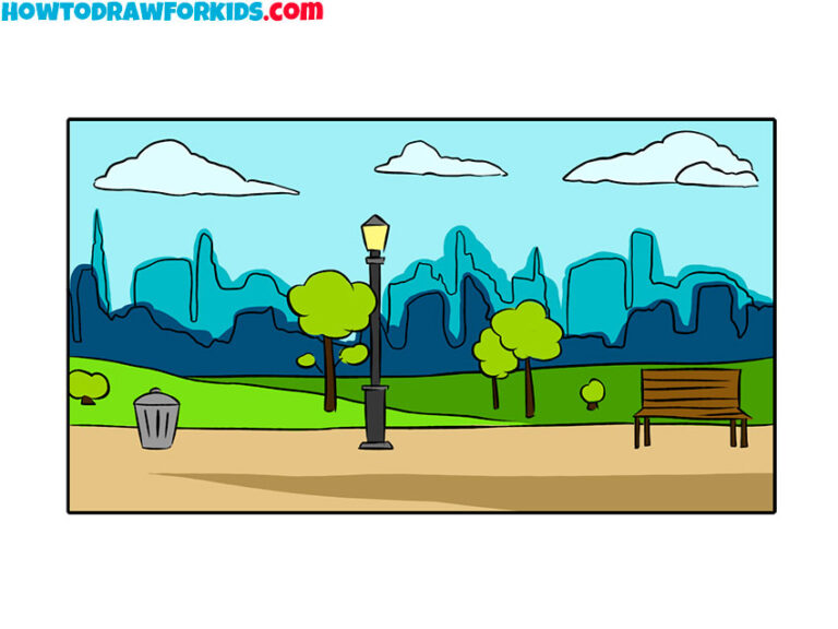 How to Draw a Park - Easy Drawing Tutorial For Kids