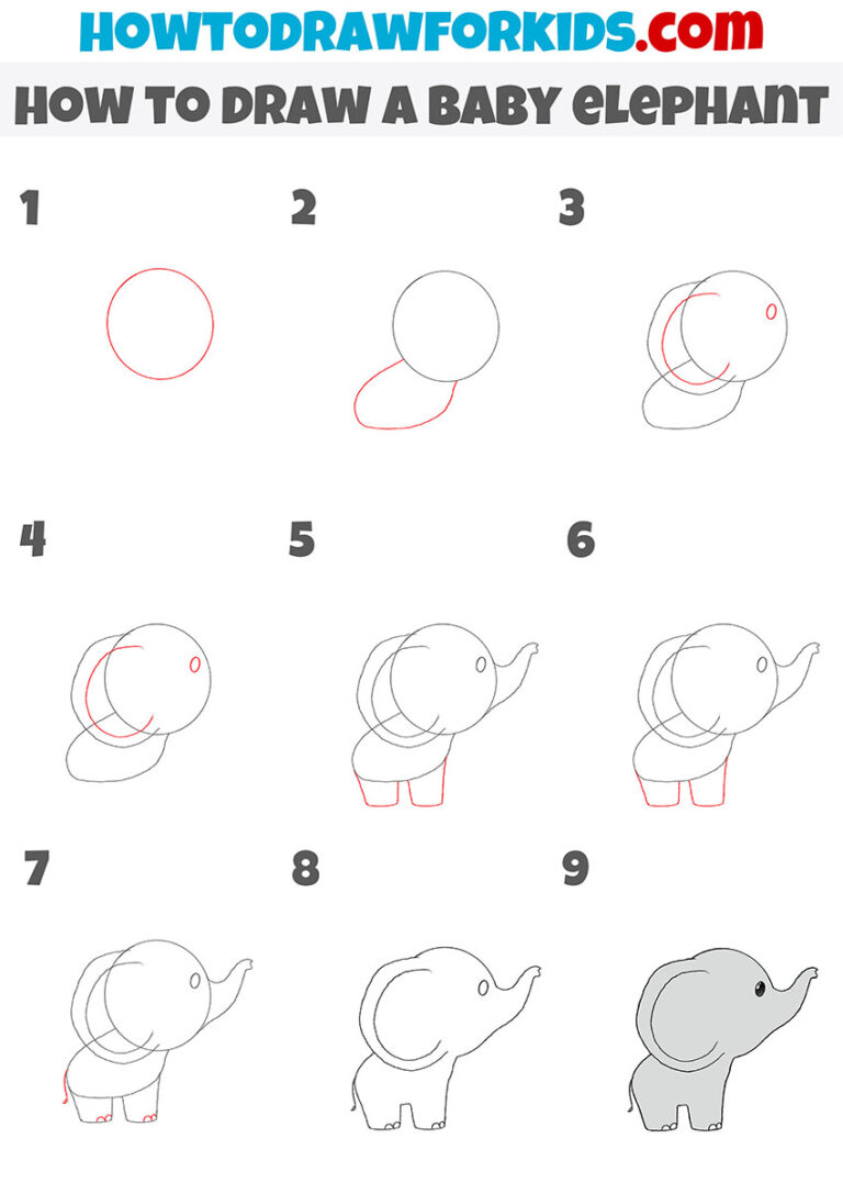 How to Draw a Baby Elephant - Easy Drawing Tutorial For Kids