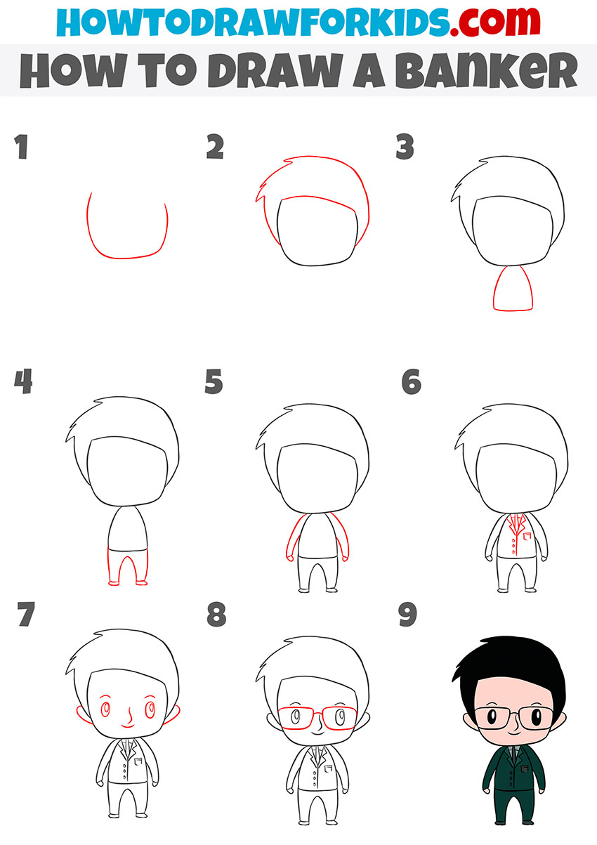 How To Draw A Banker Easy Drawing Tutorial For Kids How To Draw A Banker Easy Drawing Tutorial For Kids