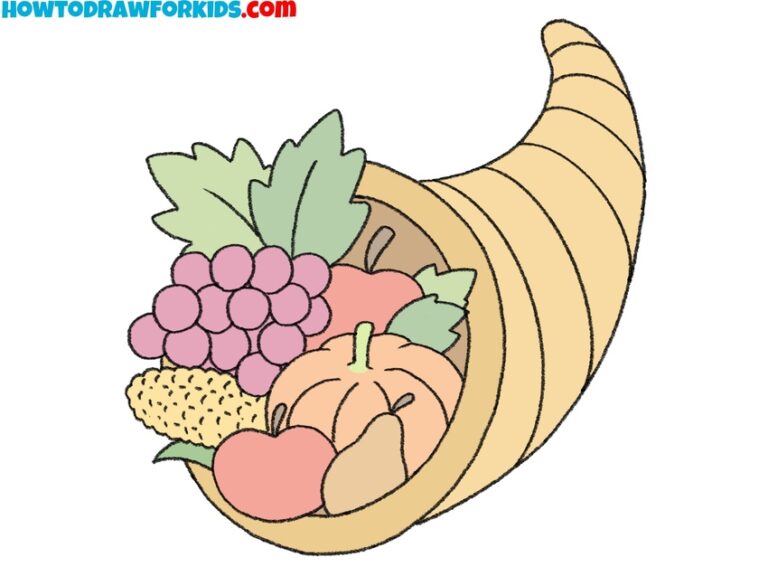 How to Draw a Cornucopia - Easy Drawing Tutorial For Kids
