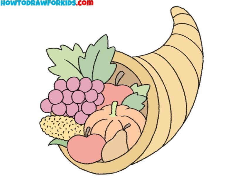 How to Draw a Cornucopia - Easy Drawing Tutorial For Kids