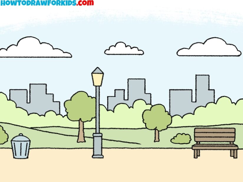 How to Draw a Park - Easy Drawing Tutorial For Kids