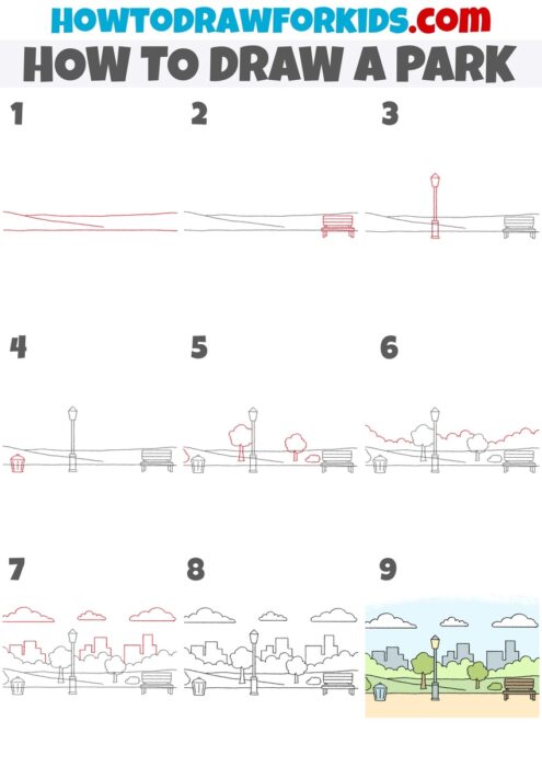 How to Draw a Park - Easy Drawing Tutorial For Kids