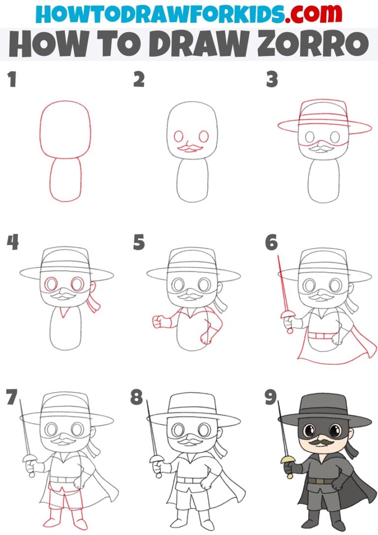 How to Draw Zorro - Easy Drawing Tutorial For Kids