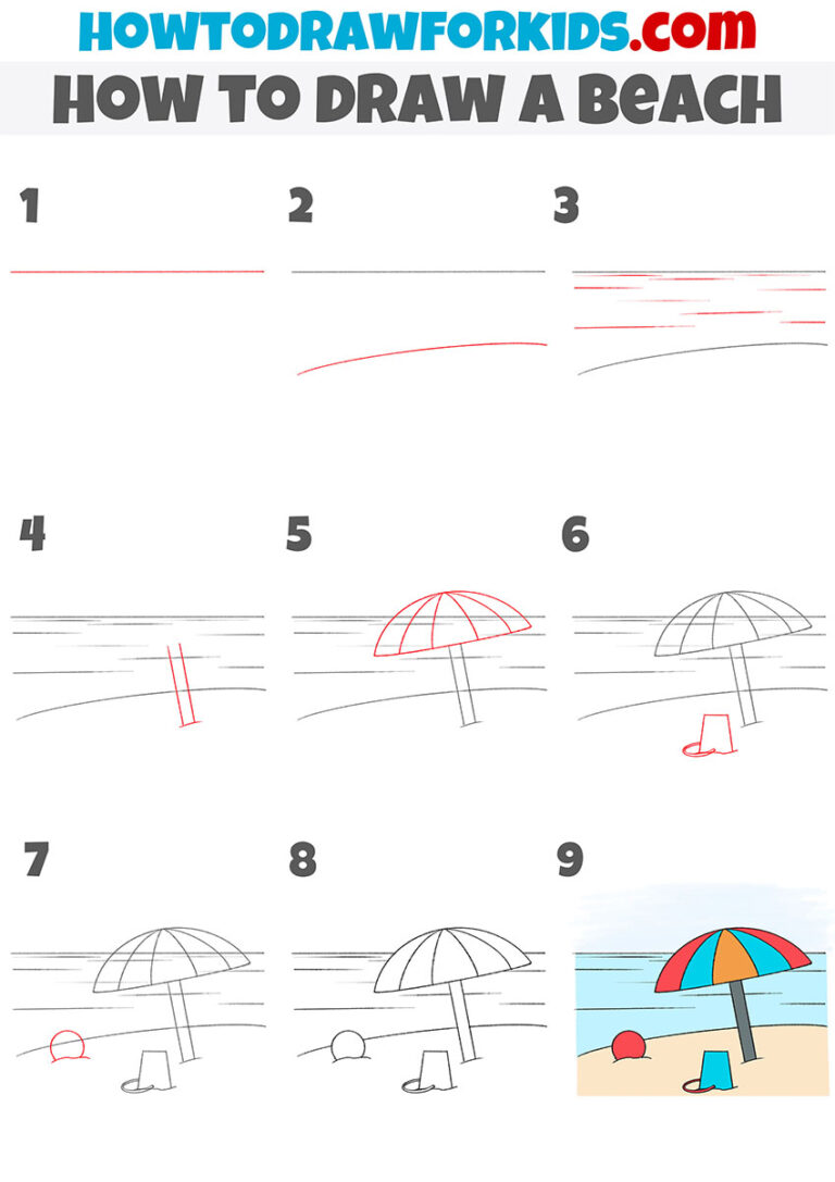 How to Draw a Beach - Easy Drawing Tutorial For Kids