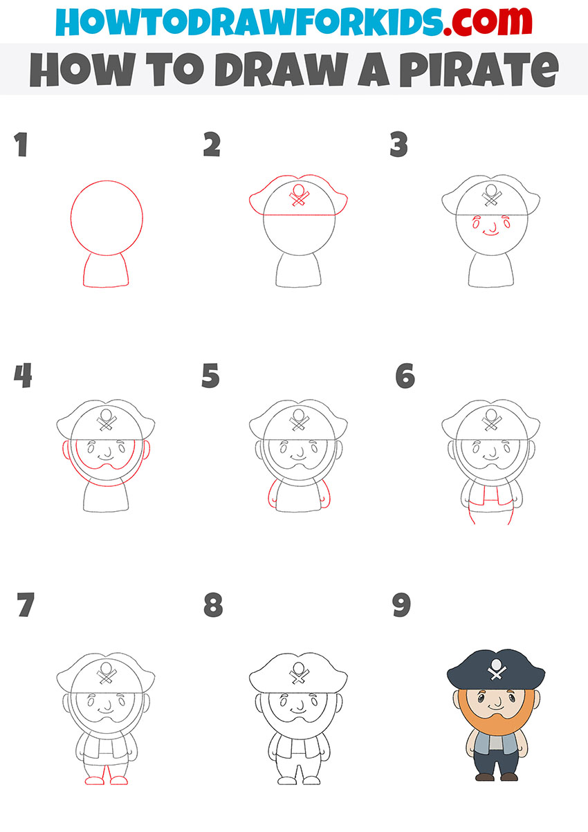 How To Draw A Pirate Easy Drawing Tutorial For Kids