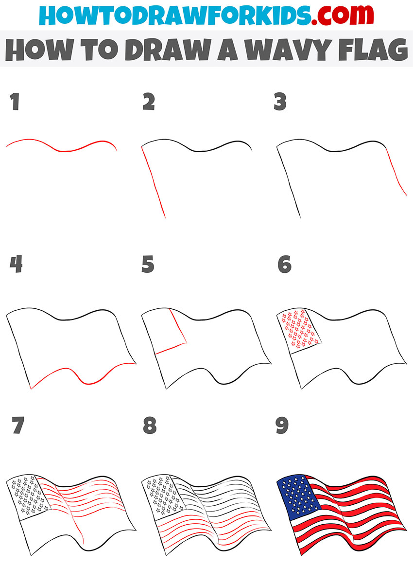 How To Draw A Wavy Flag Easy Drawing Tutorial For Kids