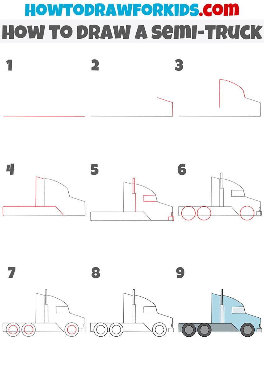How To Draw A Semi Truck Easy Drawing Tutorial For Kids