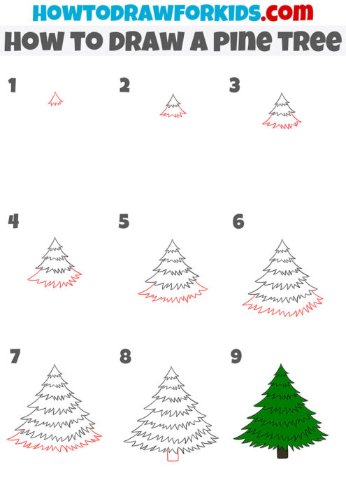 How to Draw a Pine Tree - Easy Drawing Tutorial For Kids