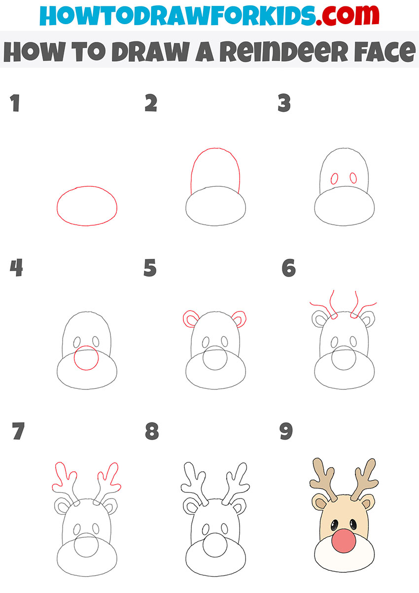 How To Draw A Reindeer Face Easy Drawing Tutorial For Kids