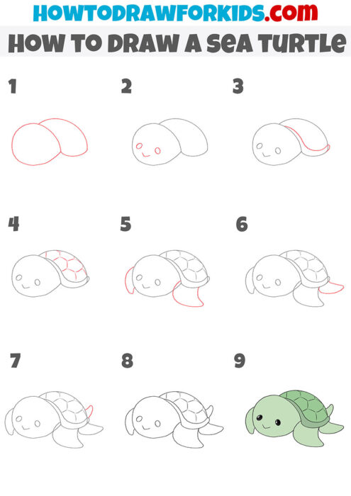 How to Draw a Sea Turtle - Easy Drawing Tutorial For Kids