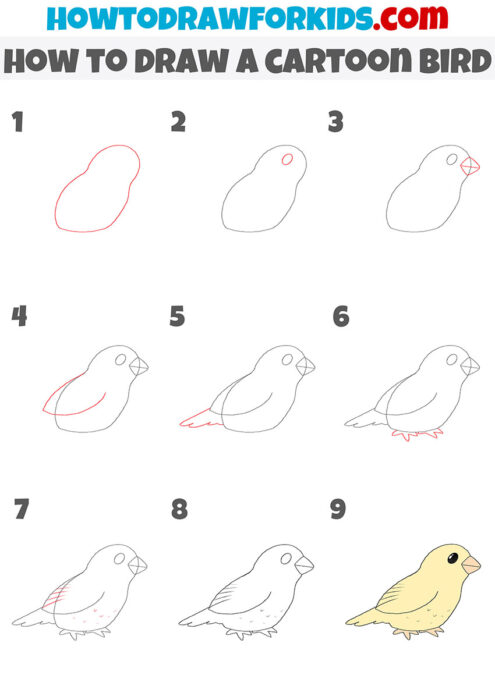 How to Draw a Cartoon Bird - Easy Drawing Tutorial For Kids