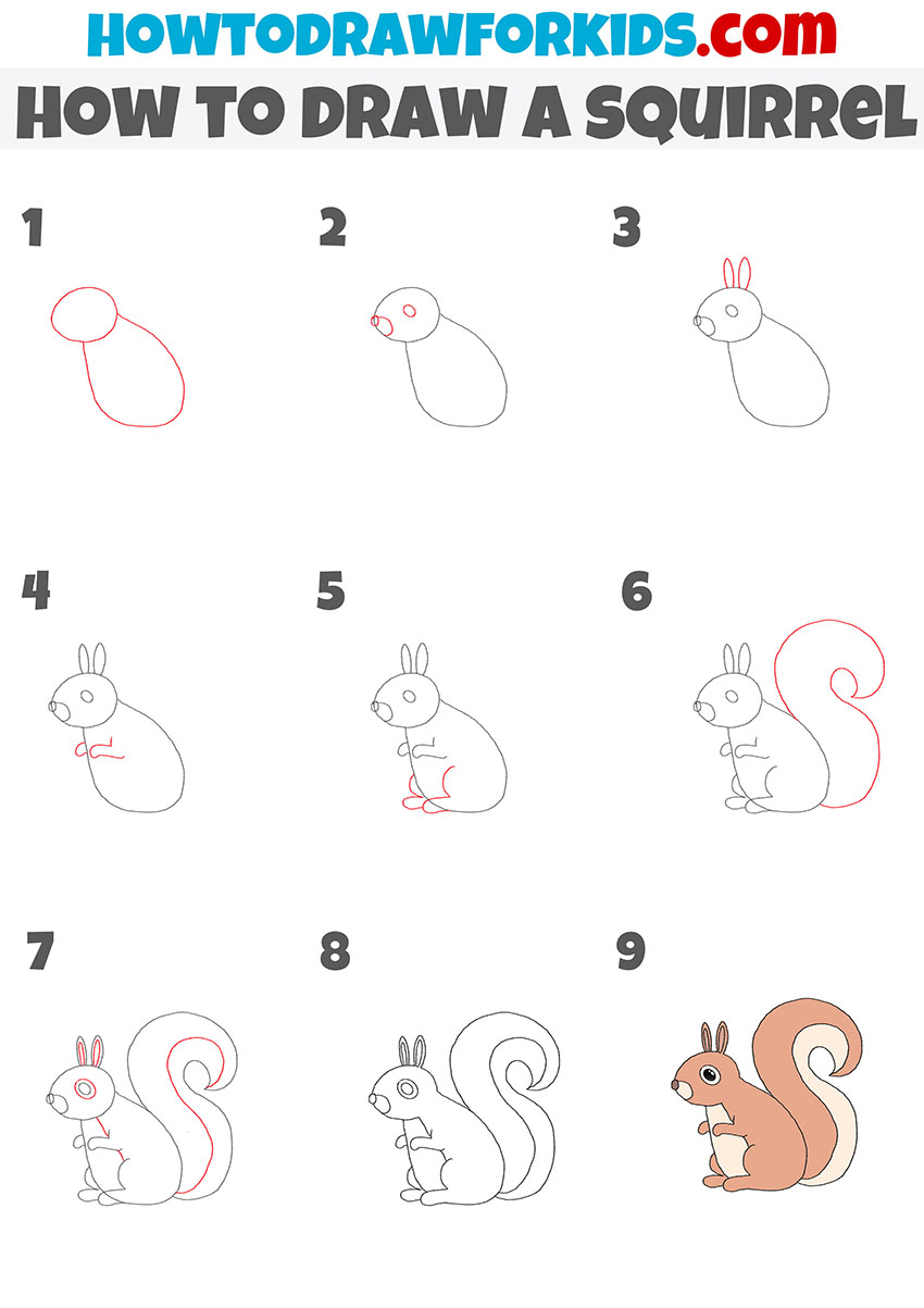 How To Draw A Squirrel Easy Drawing Tutorial For Kids