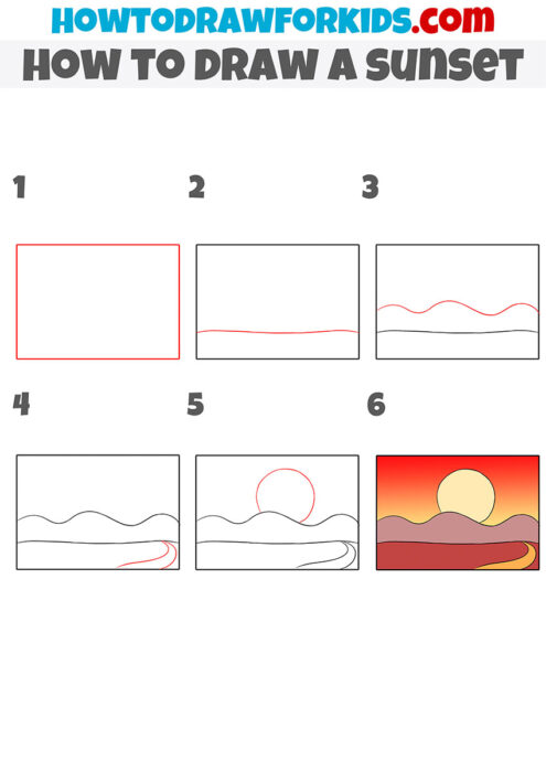 How to Draw a Sunset - Easy Drawing Tutorial For Kids