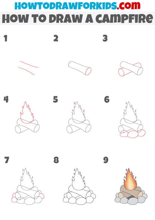How to Draw a Campfire - Easy Drawing Tutorial For Kids