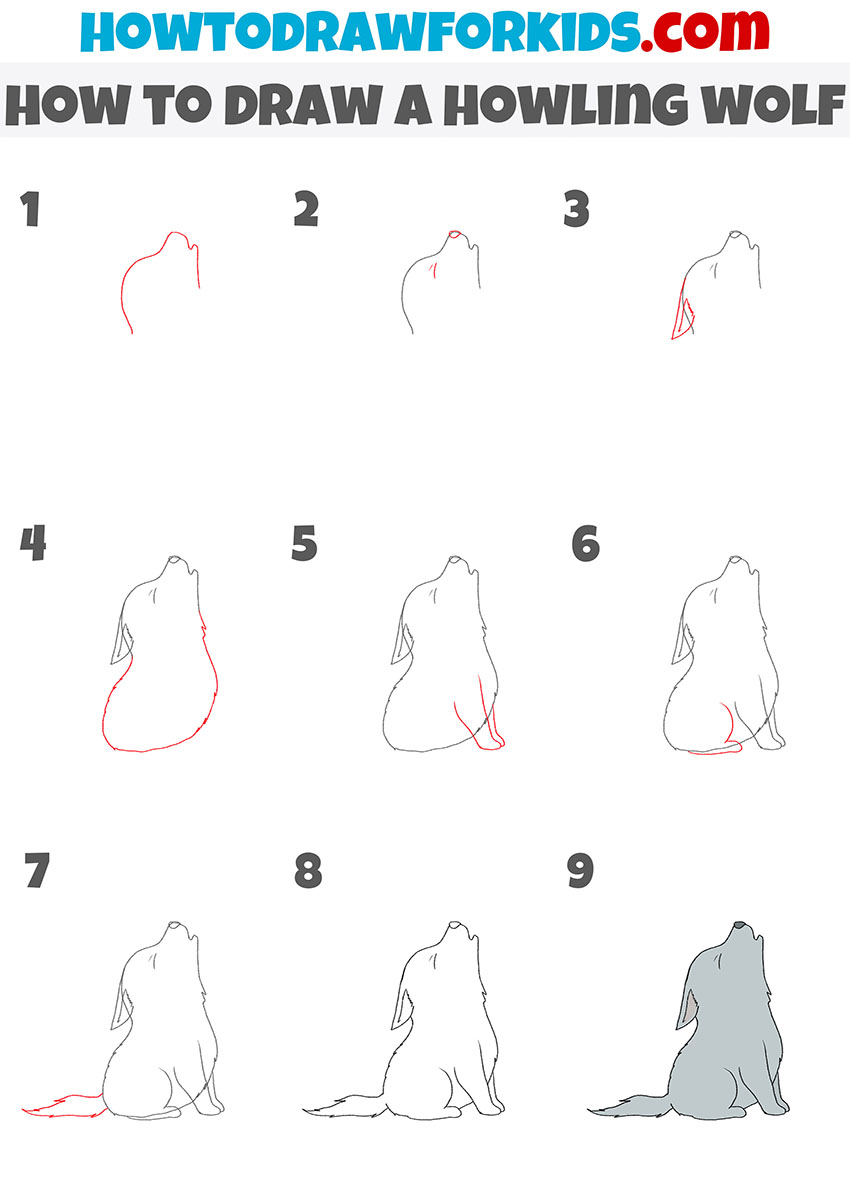 How To Draw A Howling Wolf Easy Drawing Tutorial For Kids