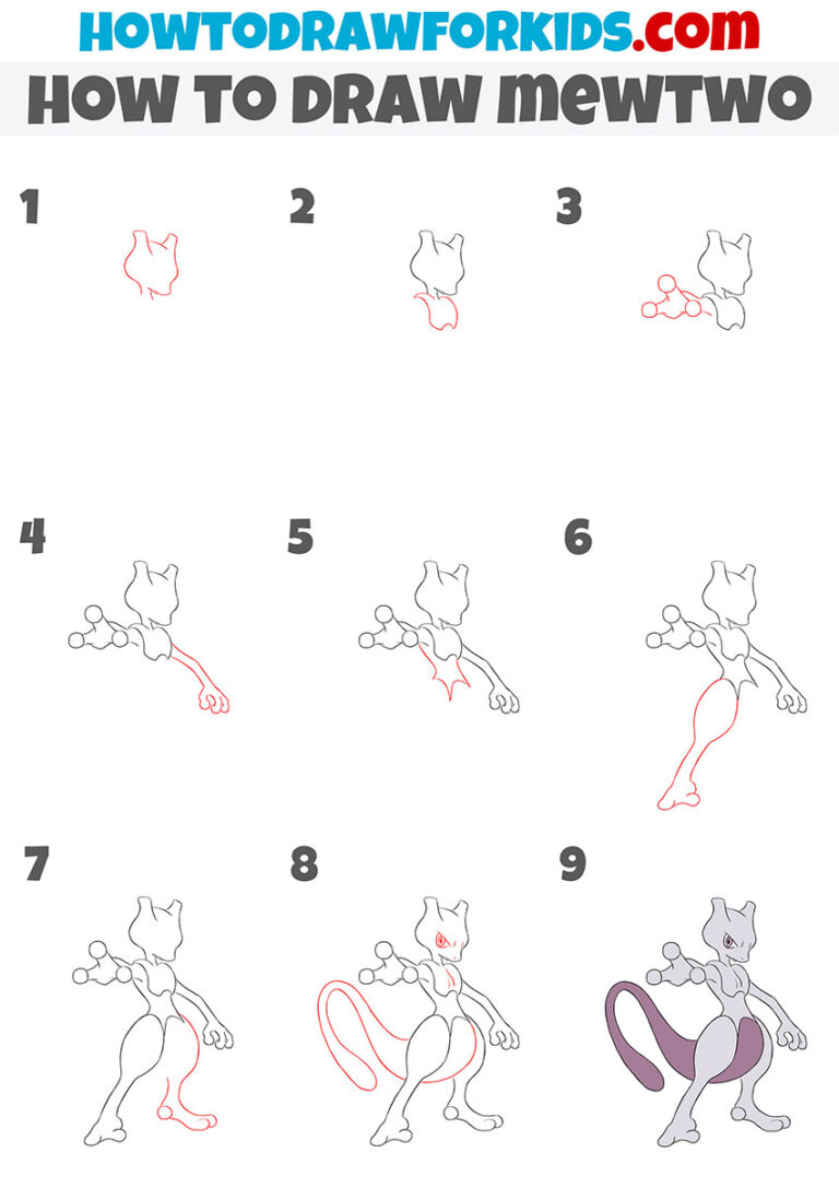 How to Draw Mewtwo - Easy Drawing Tutorial For Kids