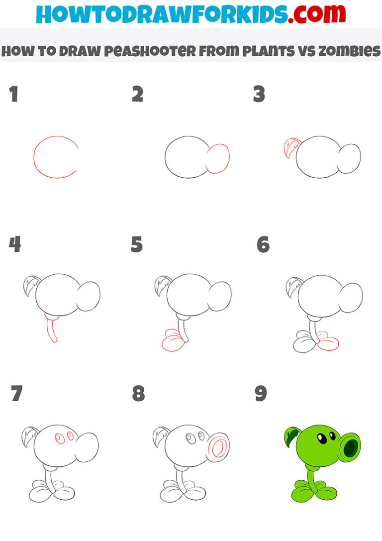 How to Draw Peashooter from Plants vs Zombies - Drawing Tutorial