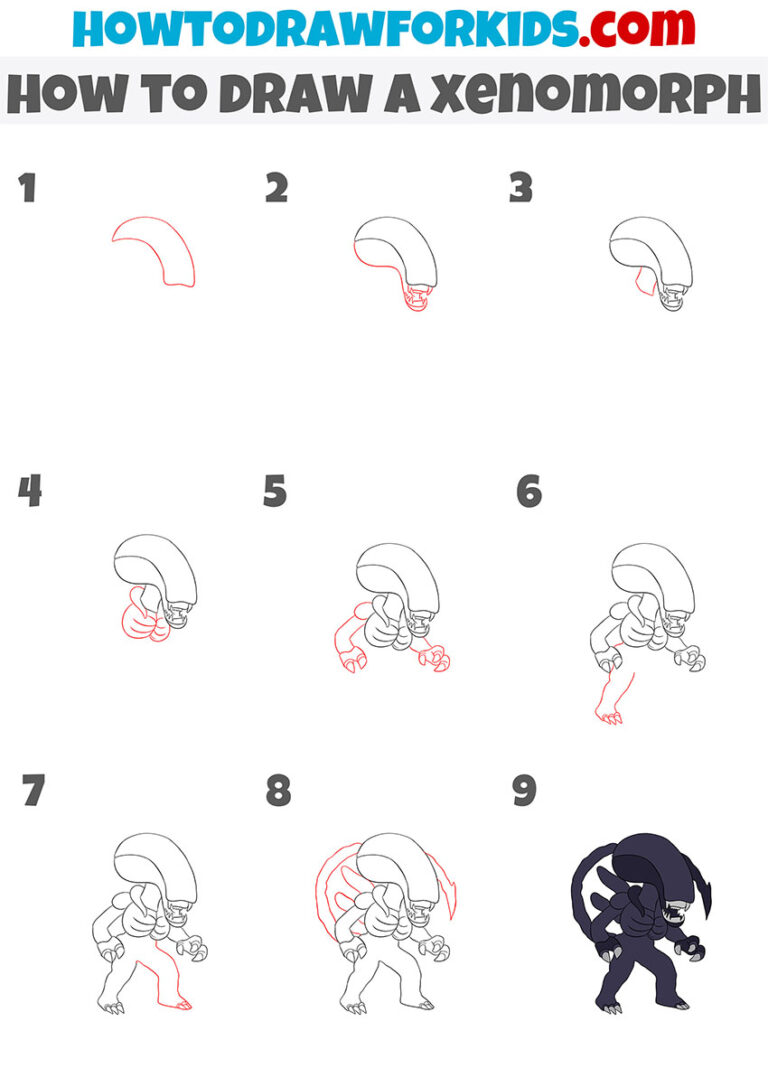 How to Draw a Xenomorph - Easy Drawing Tutorial For Kids