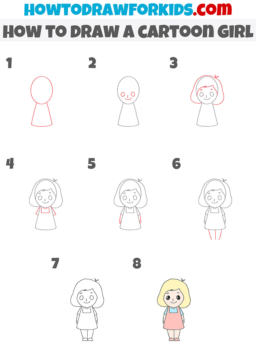 How To Draw A Cartoon Girl Easy Drawing Tutorial For Kids