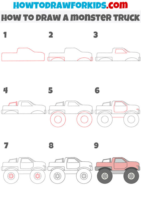 How to Draw a Monster Truck - Easy Drawing Tutorial For Kids