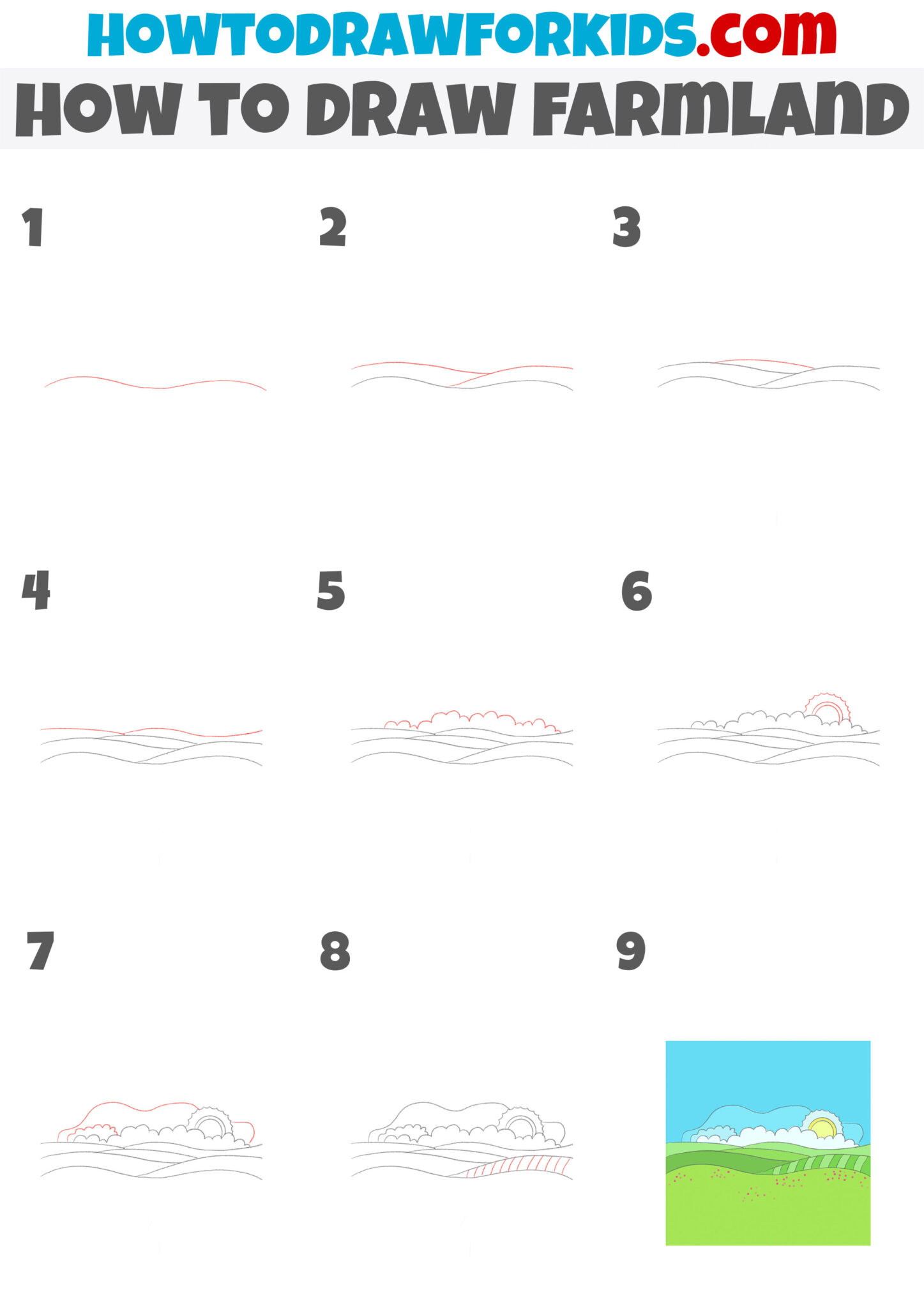 How to Draw Farmland - Easy Drawing Tutorial For Kids