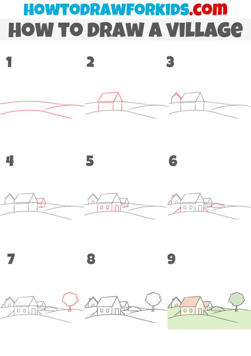 How to Draw a Village - Easy Drawing Tutorial For Kids