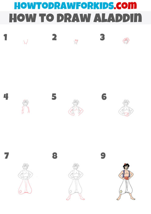 How to Draw Aladdin - Easy Drawing Tutorial For Kids