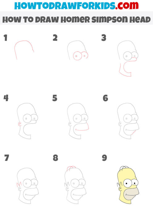 How to Draw Homer Simpson Head - Drawing Tutorial For Kids