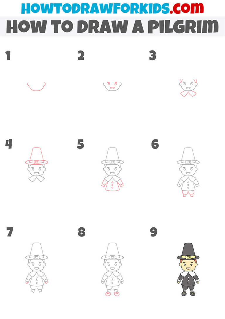 How to Draw a Pilgrim - Easy Drawing Tutorial For Kids