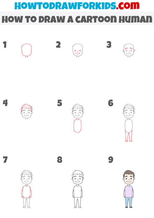 How to Draw a Cartoon Human - Easy Drawing Tutorial For Kids