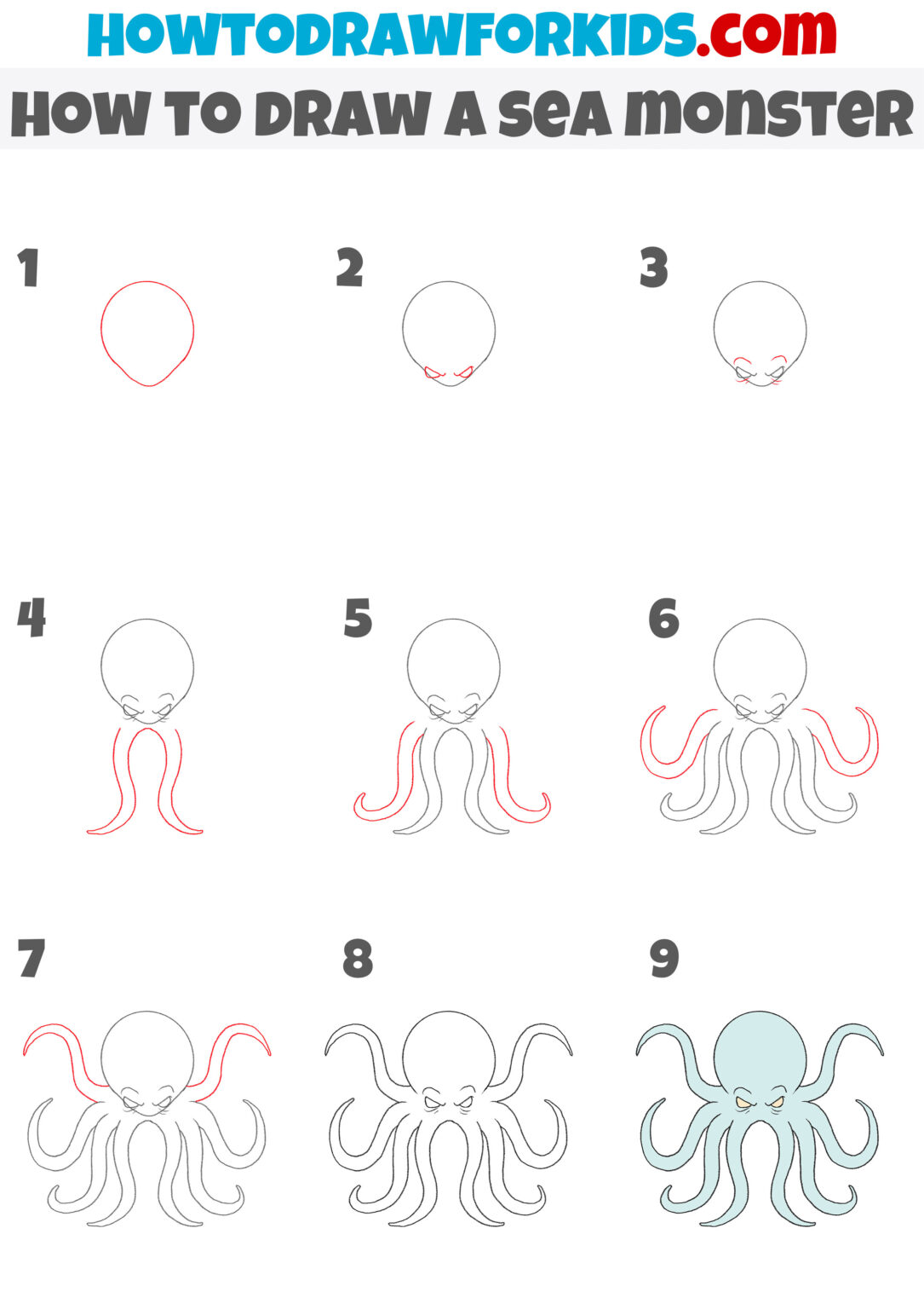 How to Draw a Sea Monster - Easy Drawing Tutorial For Kids