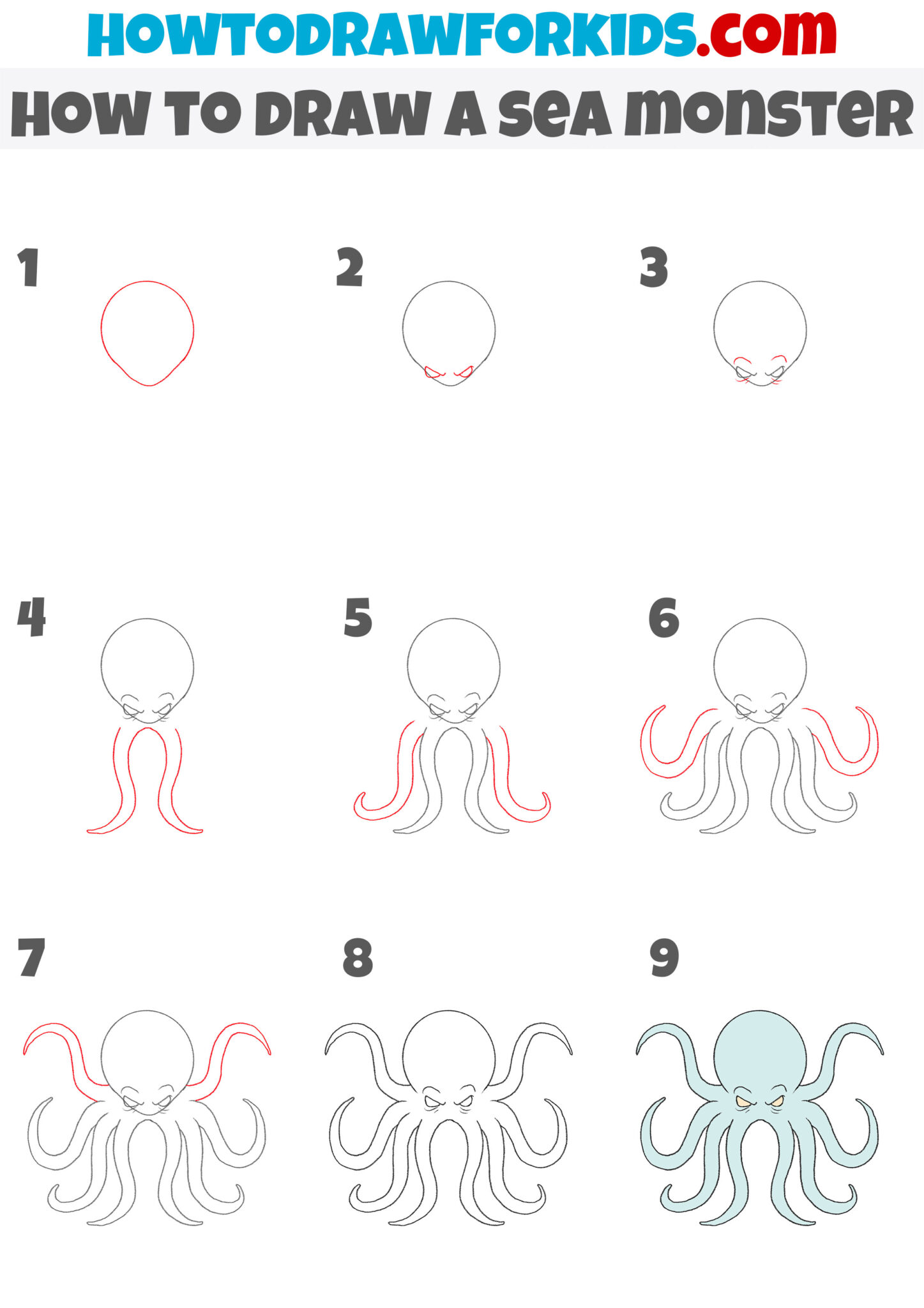 How to Draw a Sea Monster - Easy Drawing Tutorial For Kids