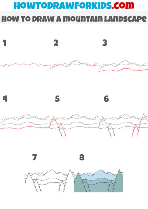 How to Draw a Mountain Landscape - Drawing Tutorial For Kids
