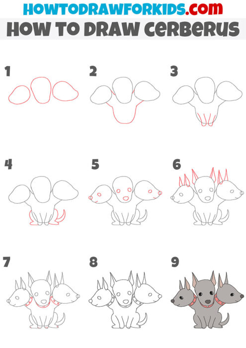 How to Draw Cerberus - Easy Drawing Tutorial For Kids