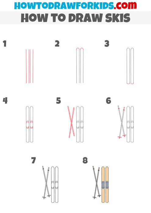 How to Draw Skis - Easy Drawing Tutorial For Kids
