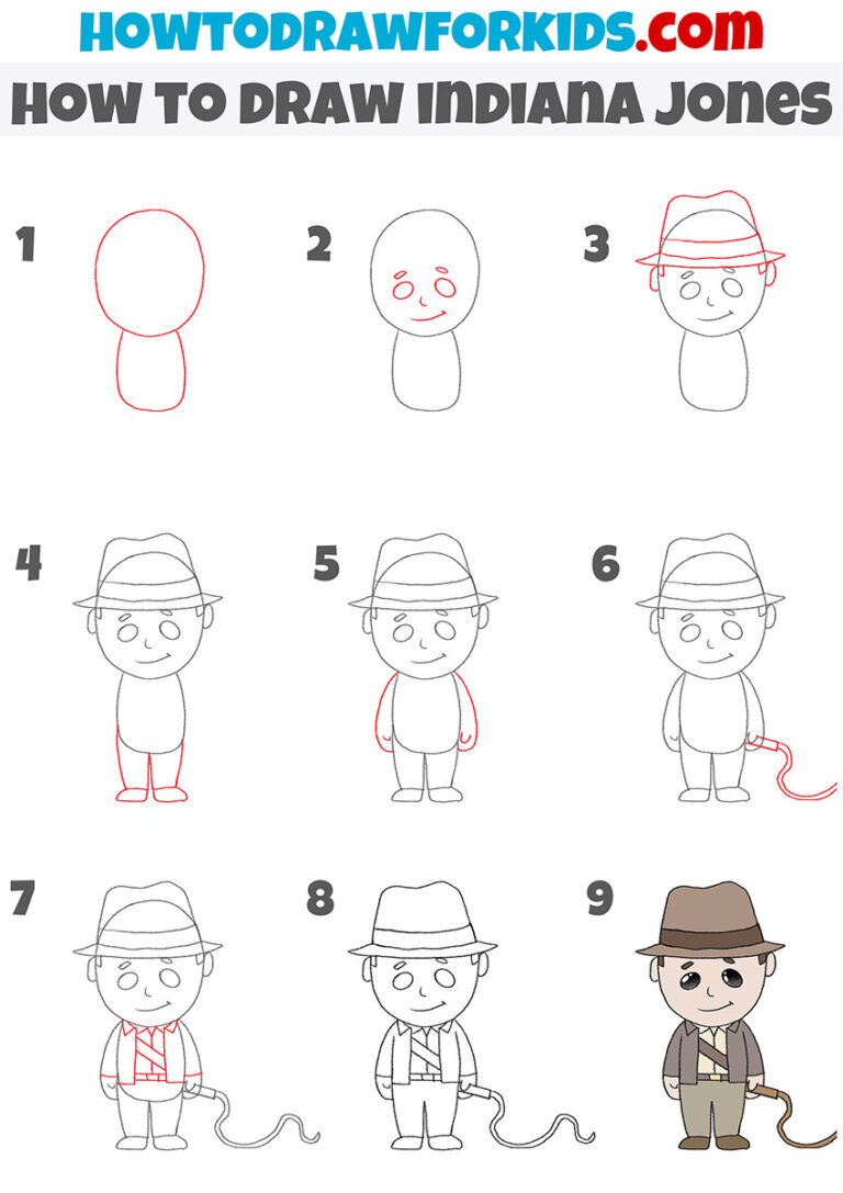 How to Draw Indiana Jones - Easy Drawing Tutorial For Kids