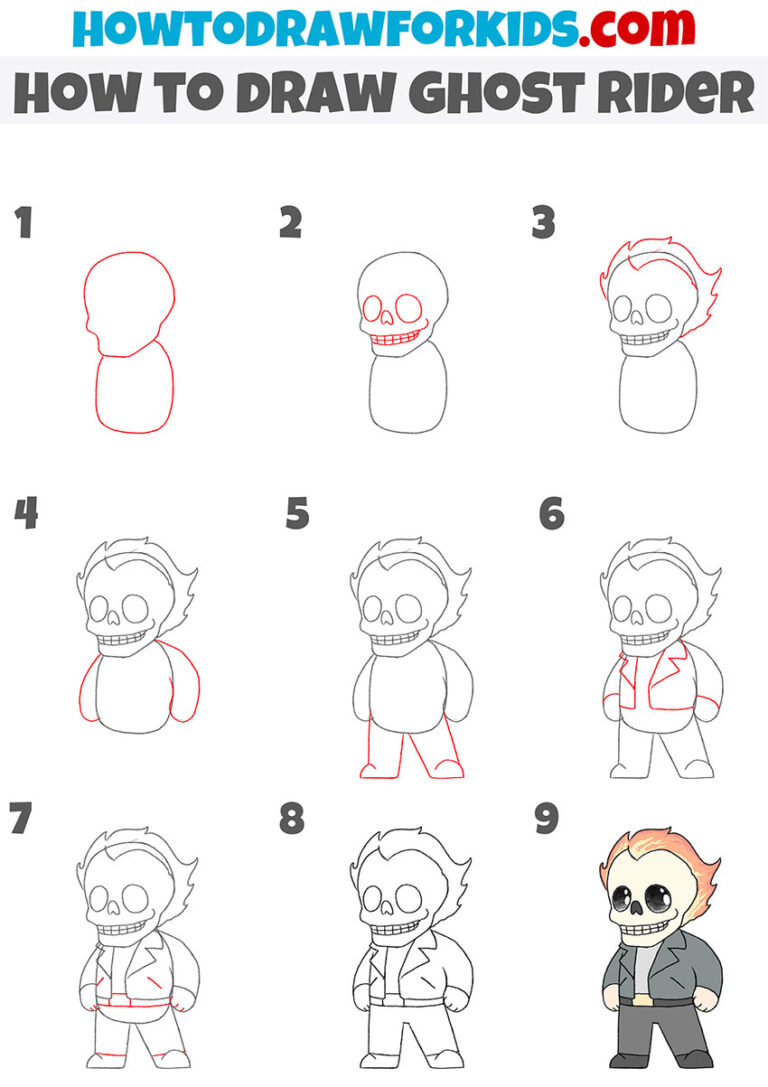 How to Draw Ghost Rider - Easy Drawing Tutorial For Kids